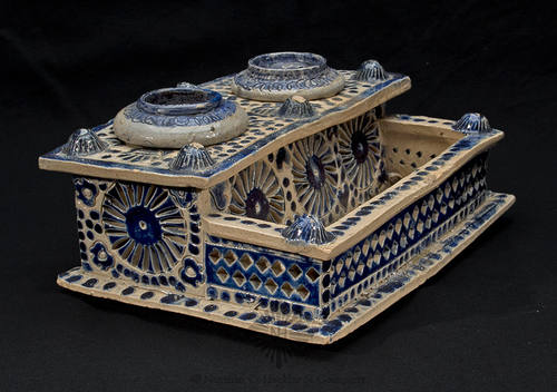 Fancy Stoneware Pottery Inkwell And Sander