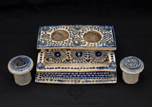 Fancy Stoneware Pottery Inkwell And Sander